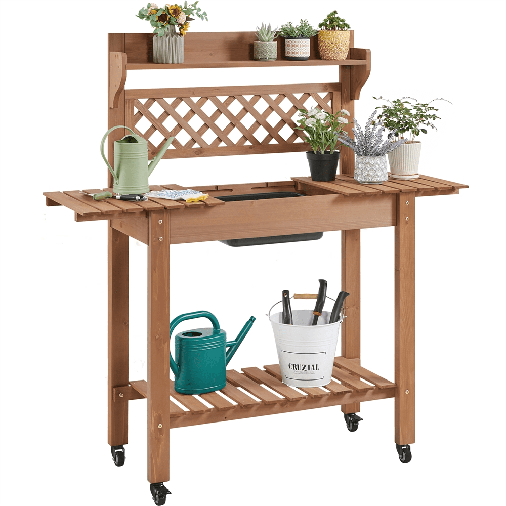 ALden design Wooden Planting Potting Bench with Sliding Tabletop Open ...