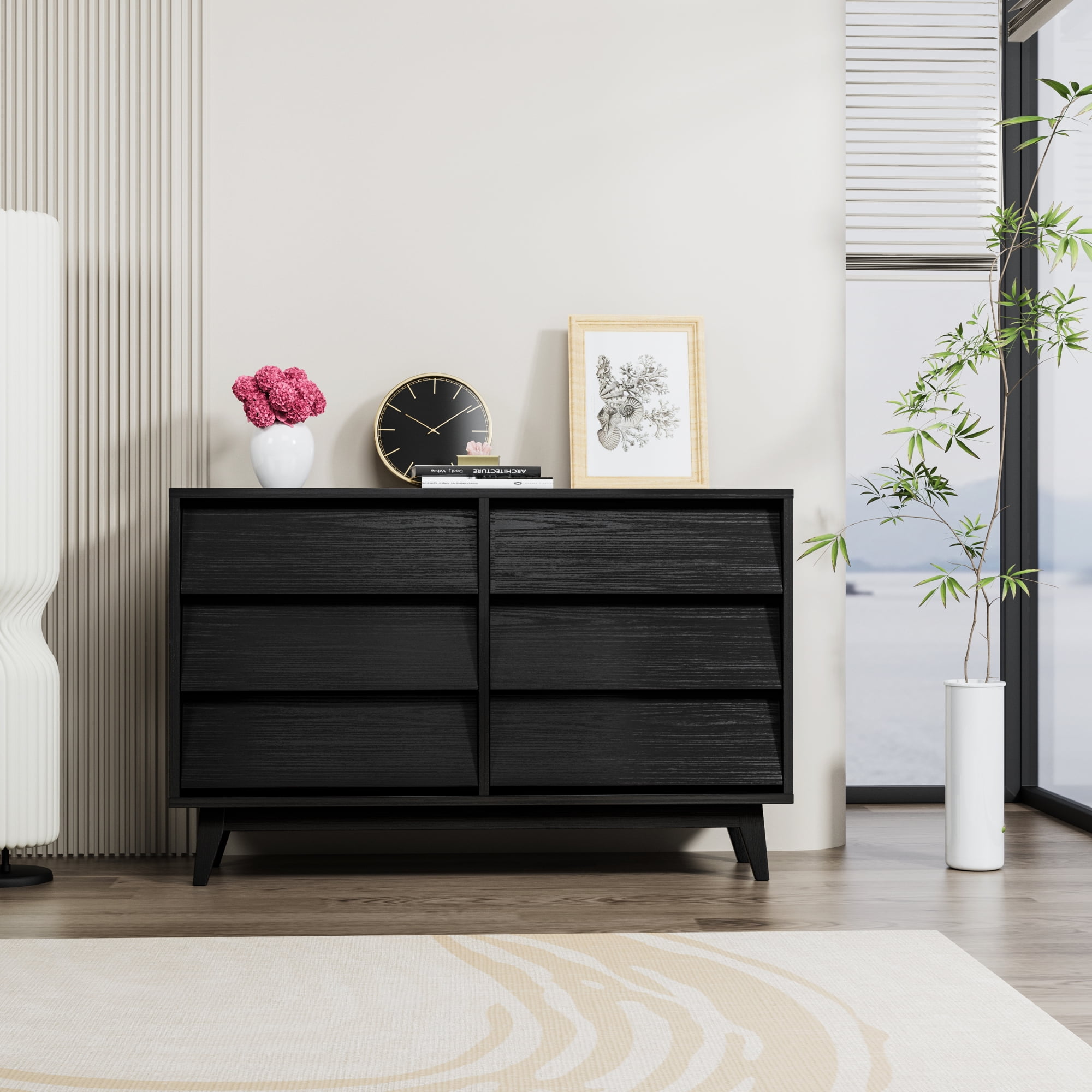 Smilegend 6 Drawer Double Dresser Vintage-Style Bevel Design Sturdy MDF ...