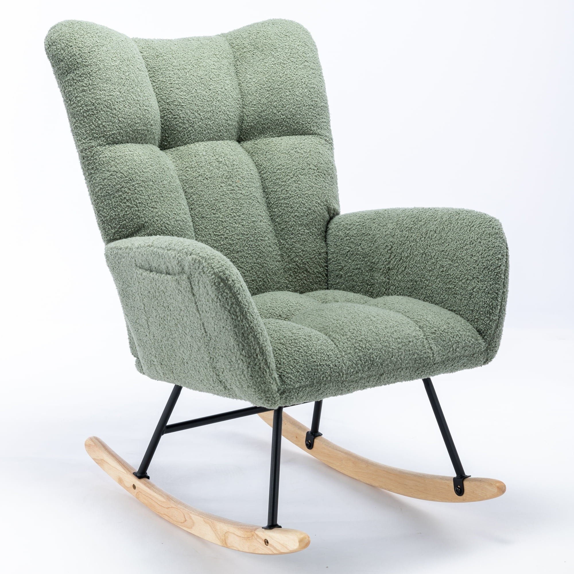 Smilegend Gentle Rocking Chair with Pocket, Soft Teddy Fabric ...