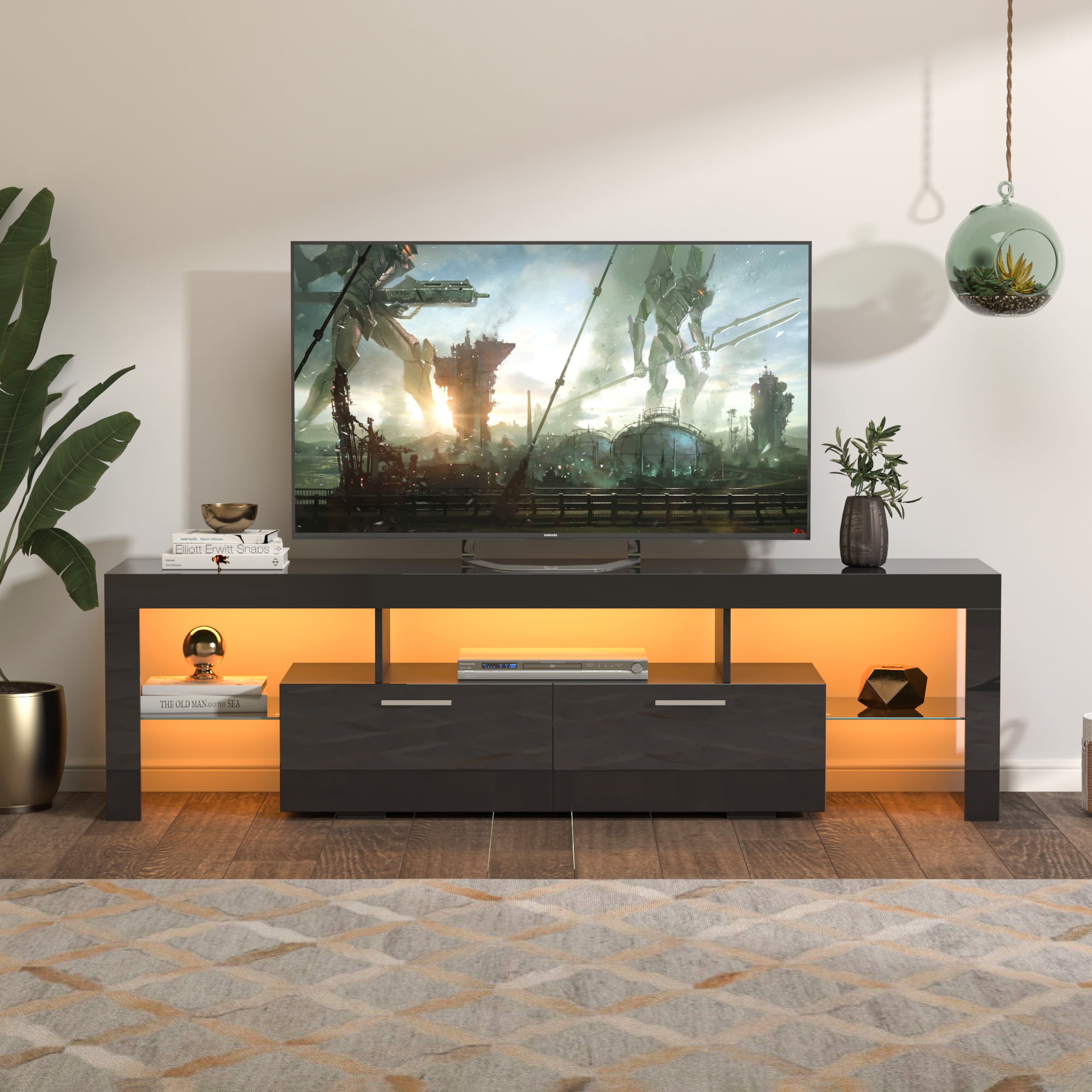 Smilegend Modern TV Stand Entertainment Center with LED Light Belt and ...