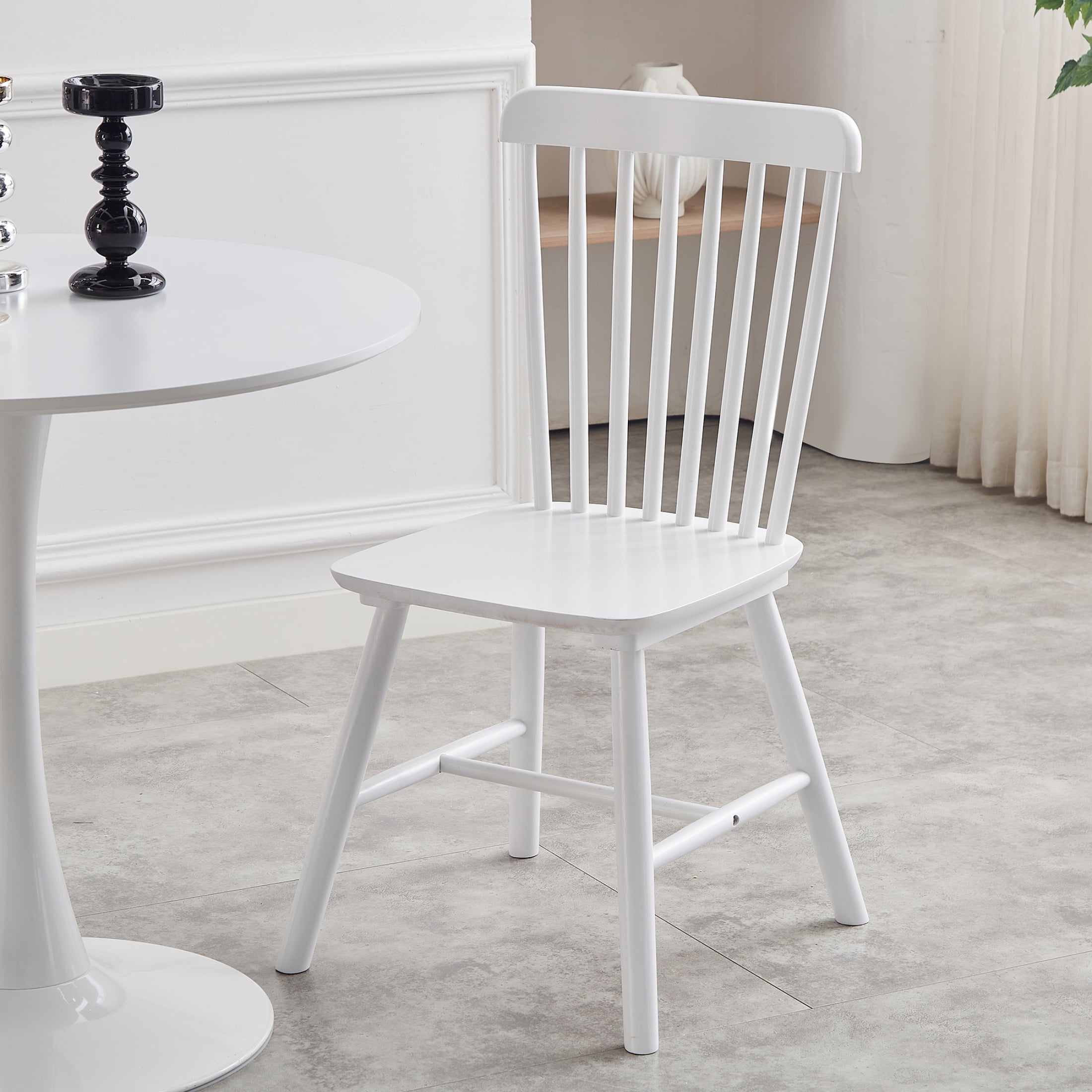 Smilegend Set of 4 White Rubber Wood Dining Chairs Solid Wood Living ...
