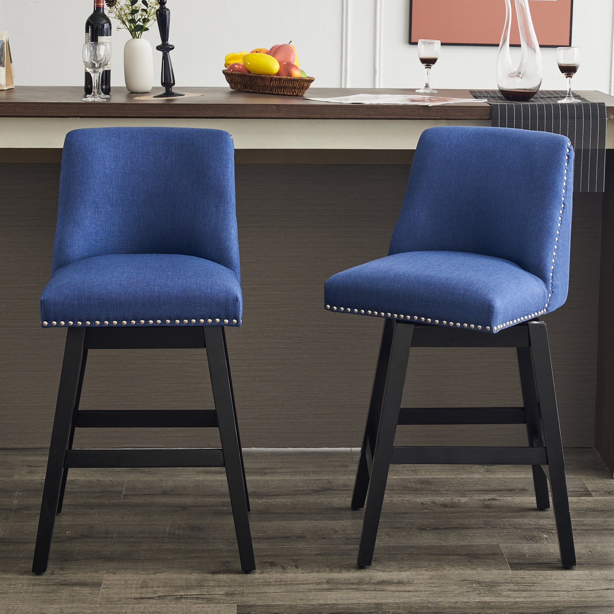 Smilegend Upholstered Swivel Bar Stools Set of 2, Modern Linen Fabric ...