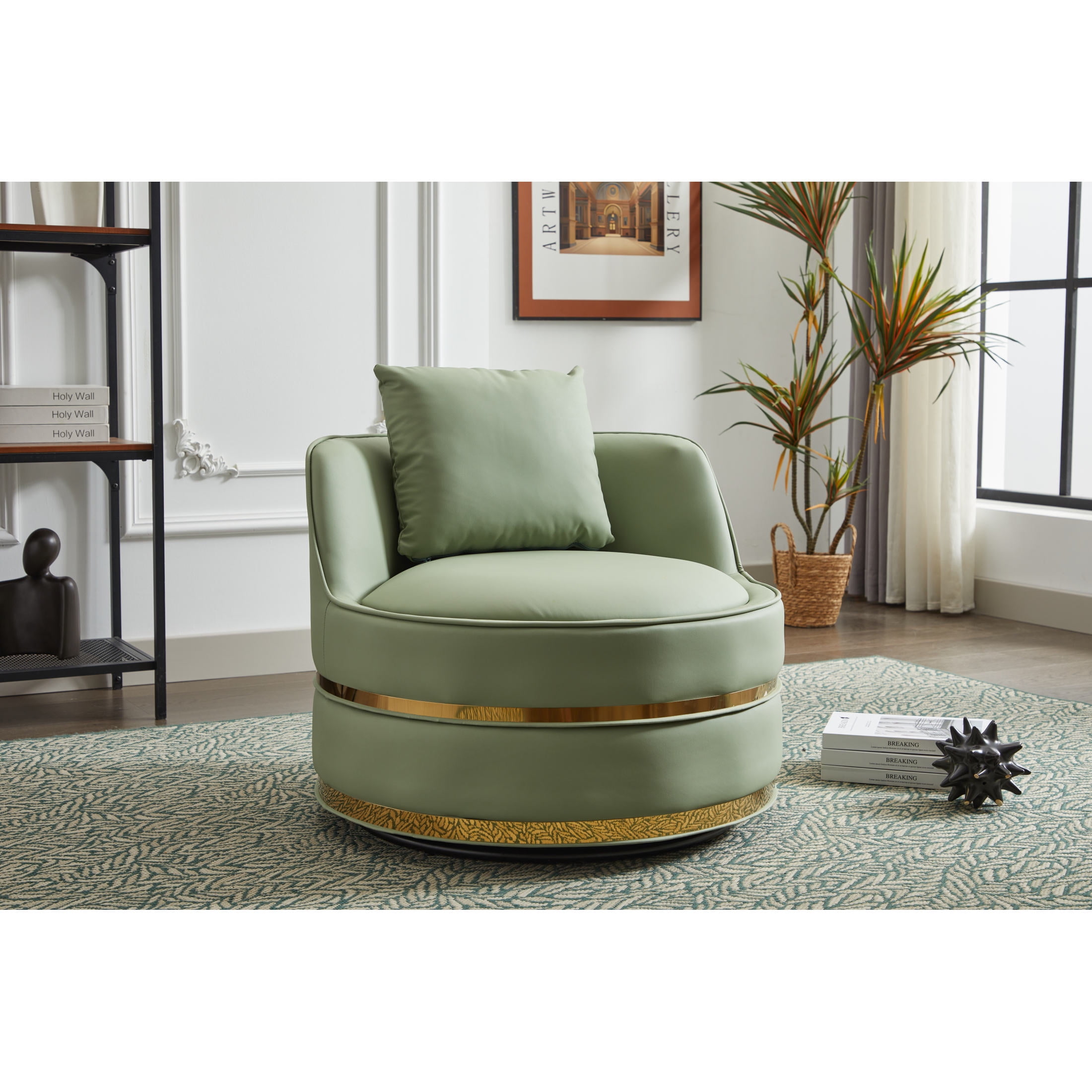 Smilegend Velvet Upholstered Swivel Accent Chair, 360 Rotating Barrel ...