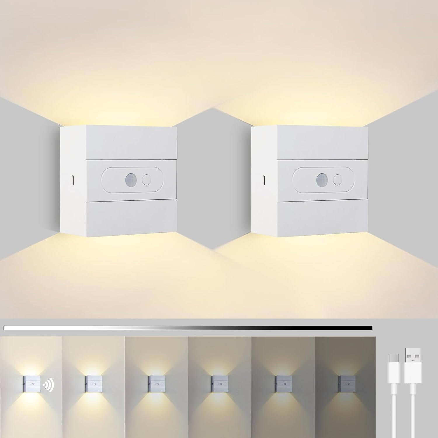 Smilelion 2 Pack Wireless Rechargeable Wall Sconce, Brightness ...