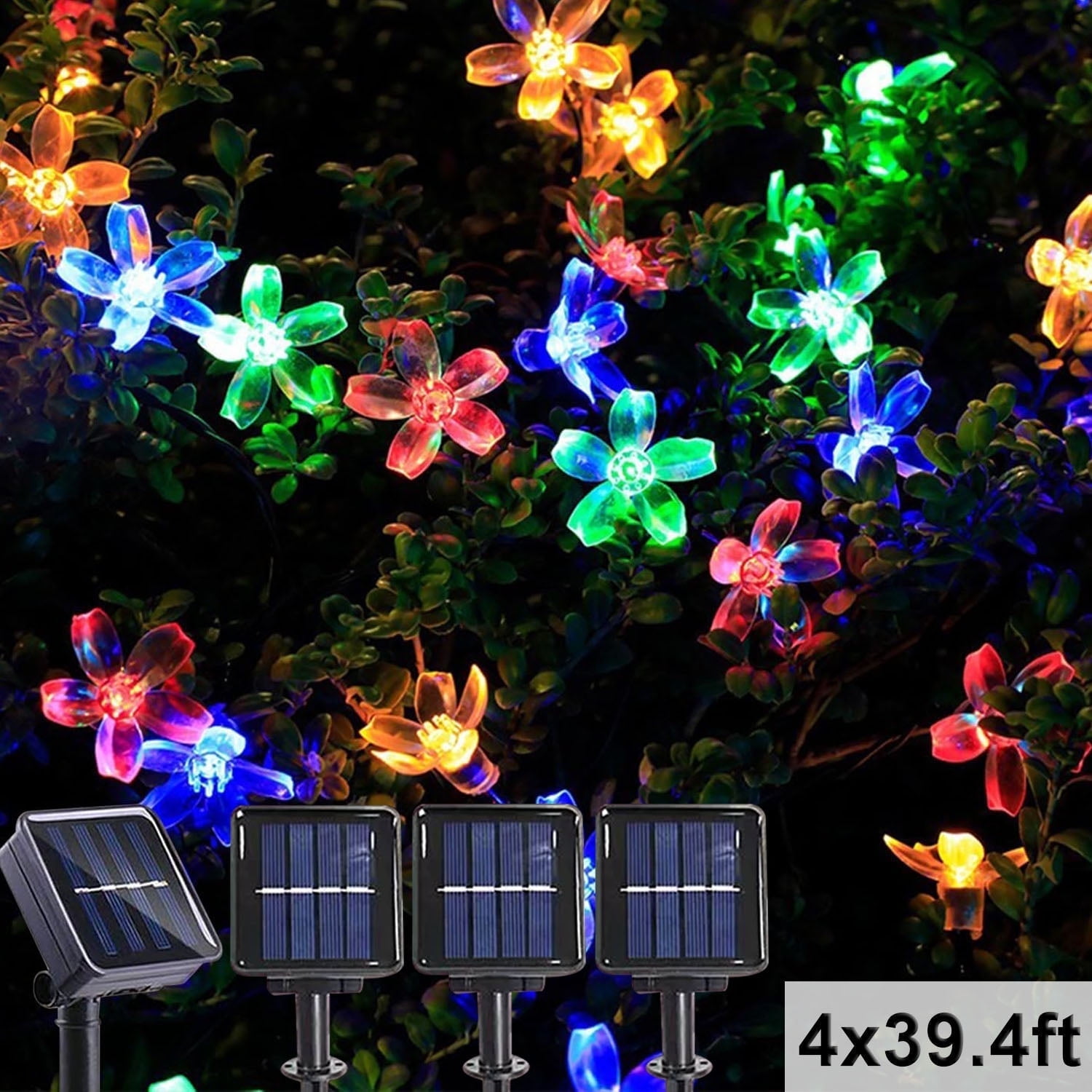 Smilelion 4Pack 39.4 ft 100 LEDs Solar Flower String Lights, Colorful ...
