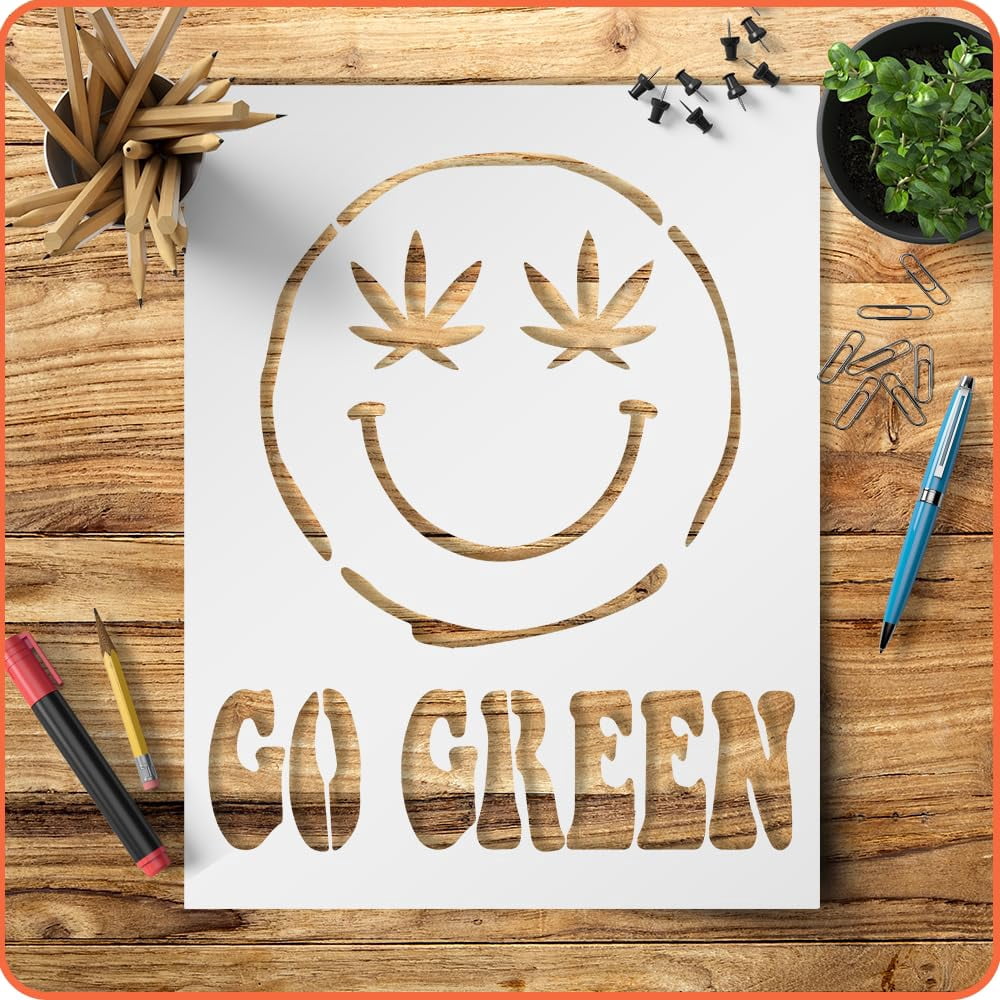 Smiley Emoji Stencil, Go EC36 Green for Painting on Wood, Canvas Paper ...