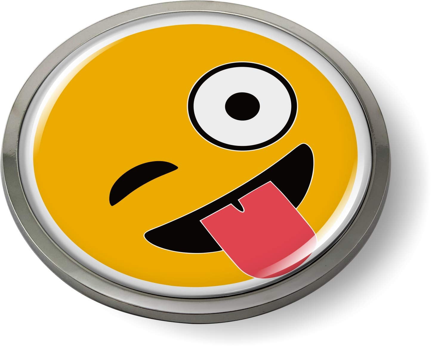 Smiley Face 3D Domed CAR Emblem Badge Sticker Chrome Metal Round Bezel ...