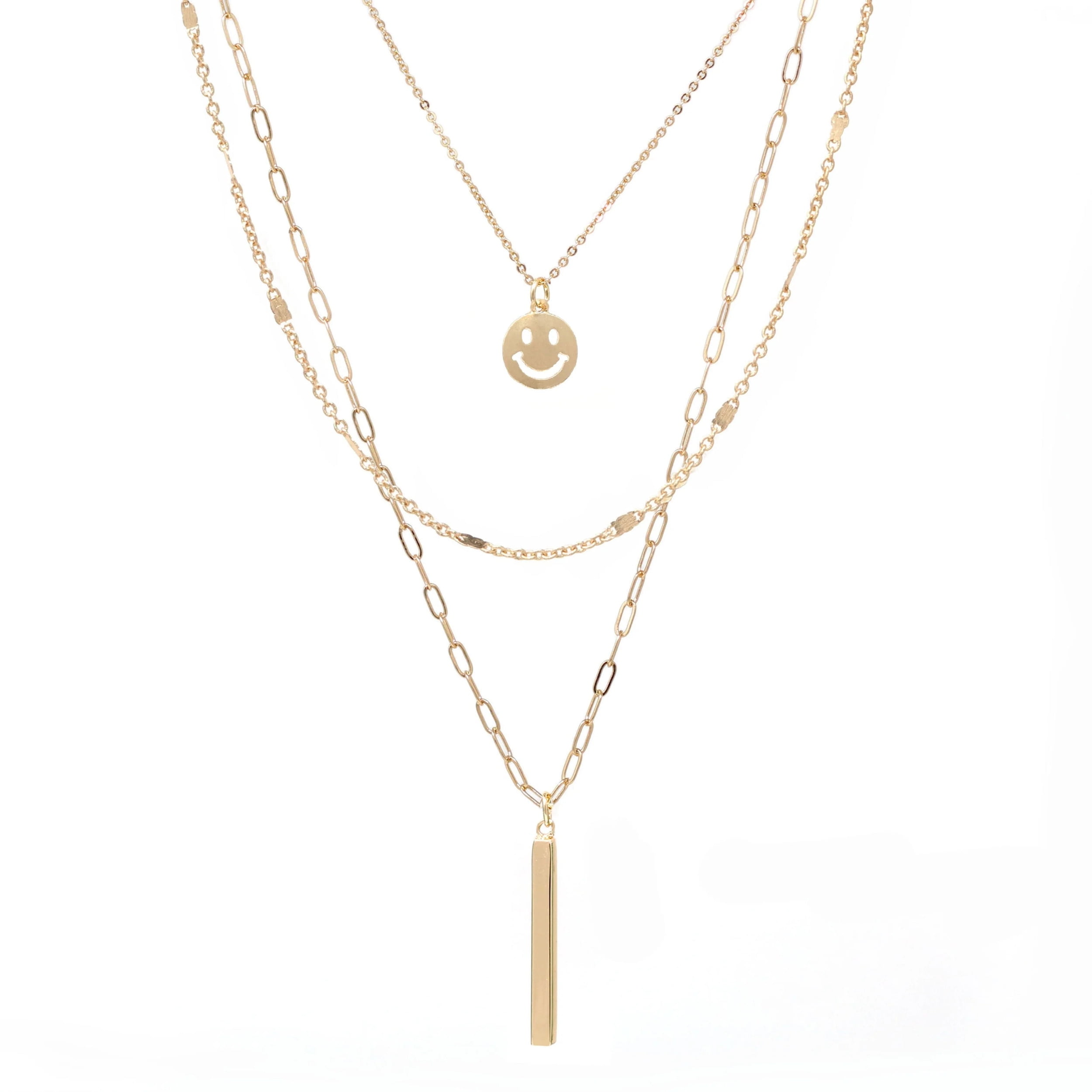 Smiley Face Charm Triple Layered Necklace - Walmart.com