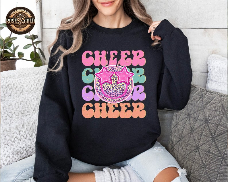 Smiley Face Cheer , Cute Cheer Sweatshirt, Cheerleader Sweatshirt ...