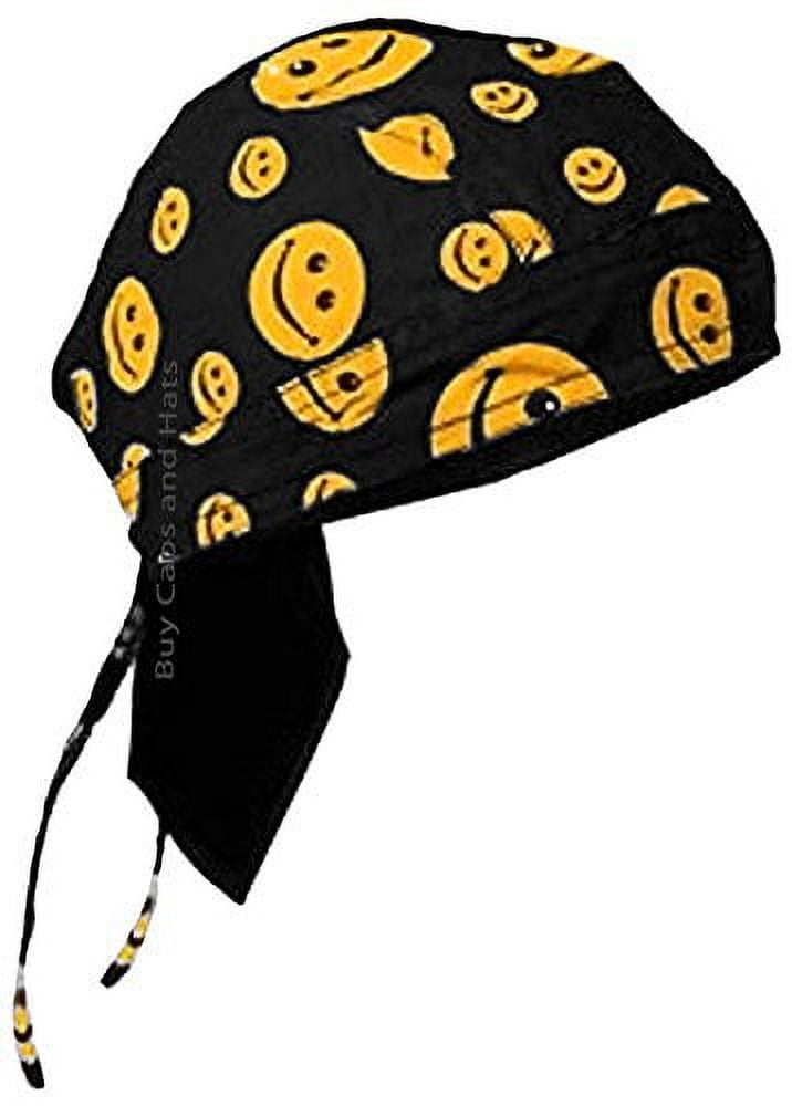 Smiley Face Doo Rag Black Bandana Chemo Skull Cap Smile Head Wrap ...