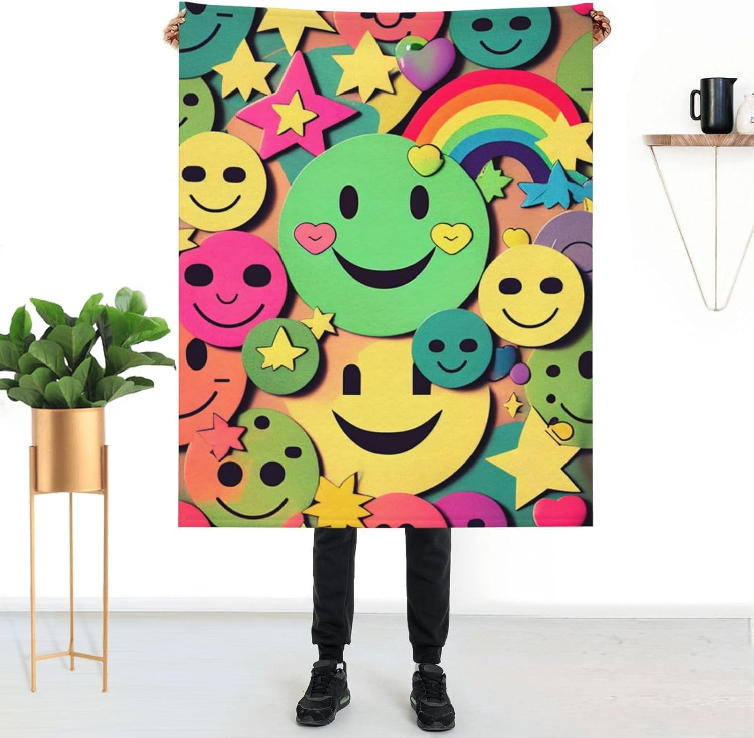 Smiley Face Flannel Blanket, 40"x50" Cozy and Soft Throw for Kids ...