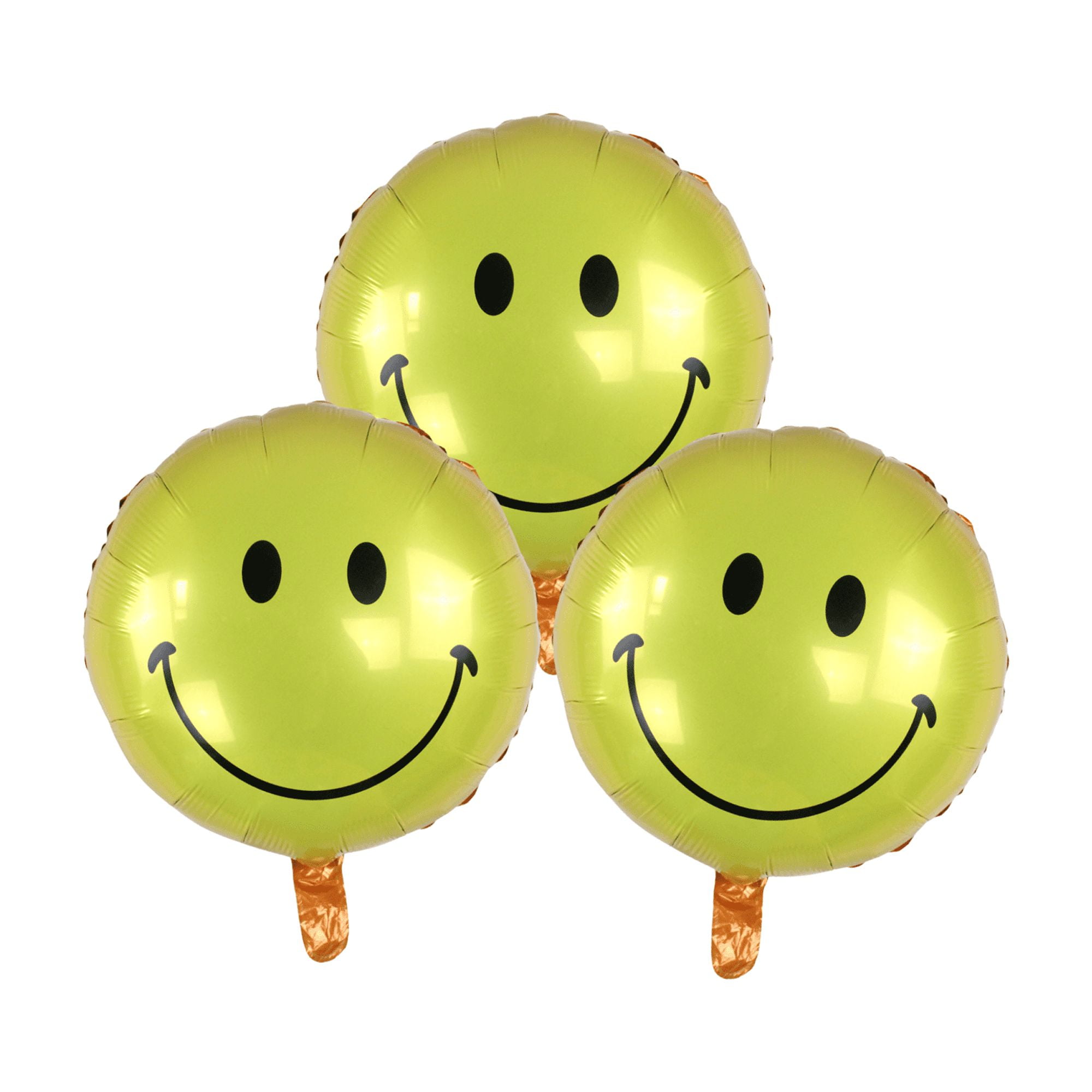 Smiley Face Foil Balloon Set – 3 Pack Yellow Mylar Balloons for Party ...