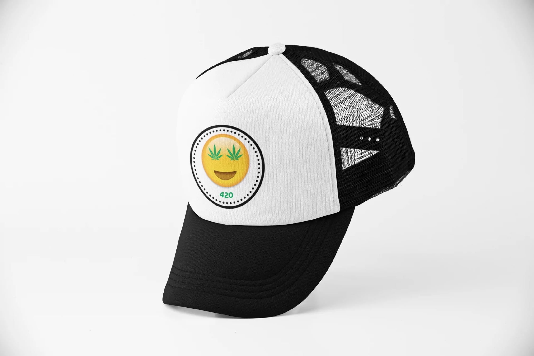 Smiley Face Leaf Weed Eyes 420 Emoji Hat Baseball Cap Printed Emblem ...