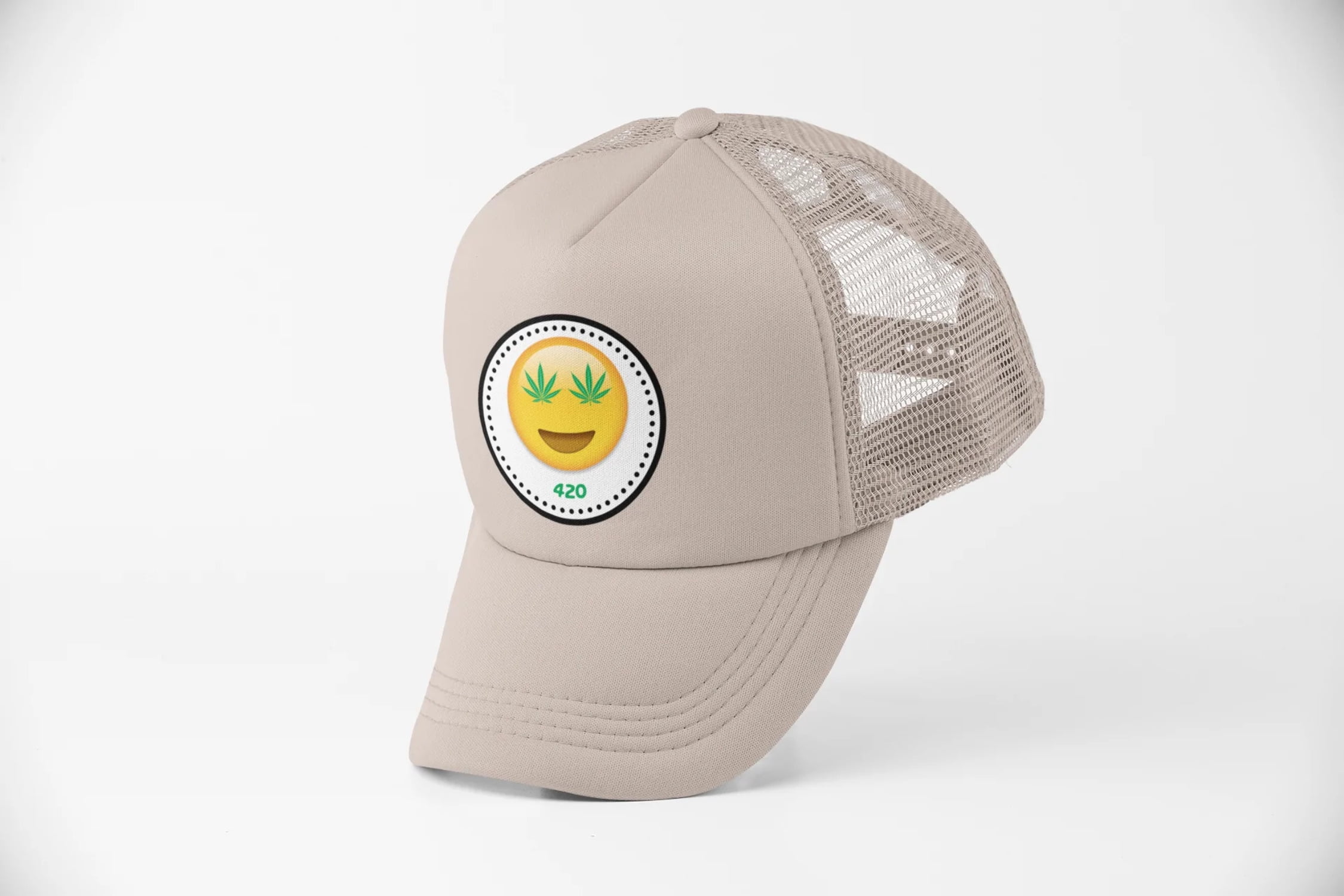 Smiley Face Leaf Weed Eyes 420 Emoji Hat Baseball Cap Printed Emblem ...