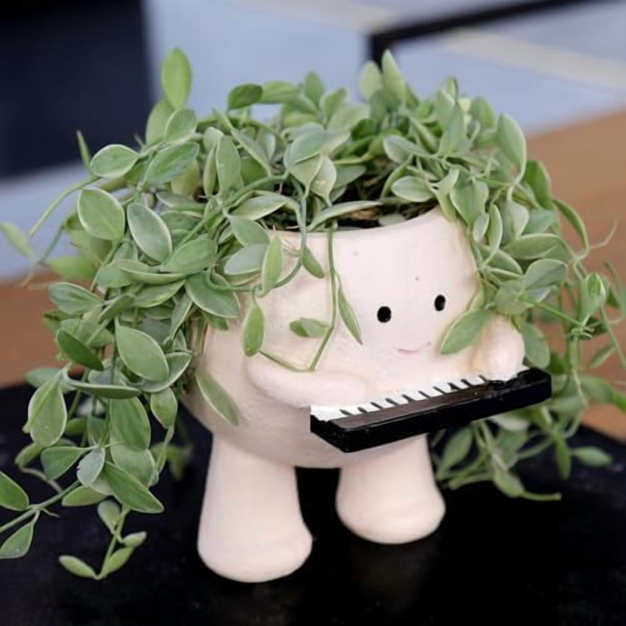 Smiley Face Planter Pot with Piano Resin Cute Small Head Planters for ...