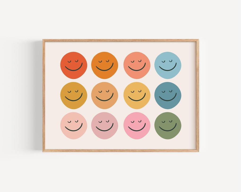 Smiley Face Poster, Kids Rainbow Print, Playroom Gallery Wall, Boho ...