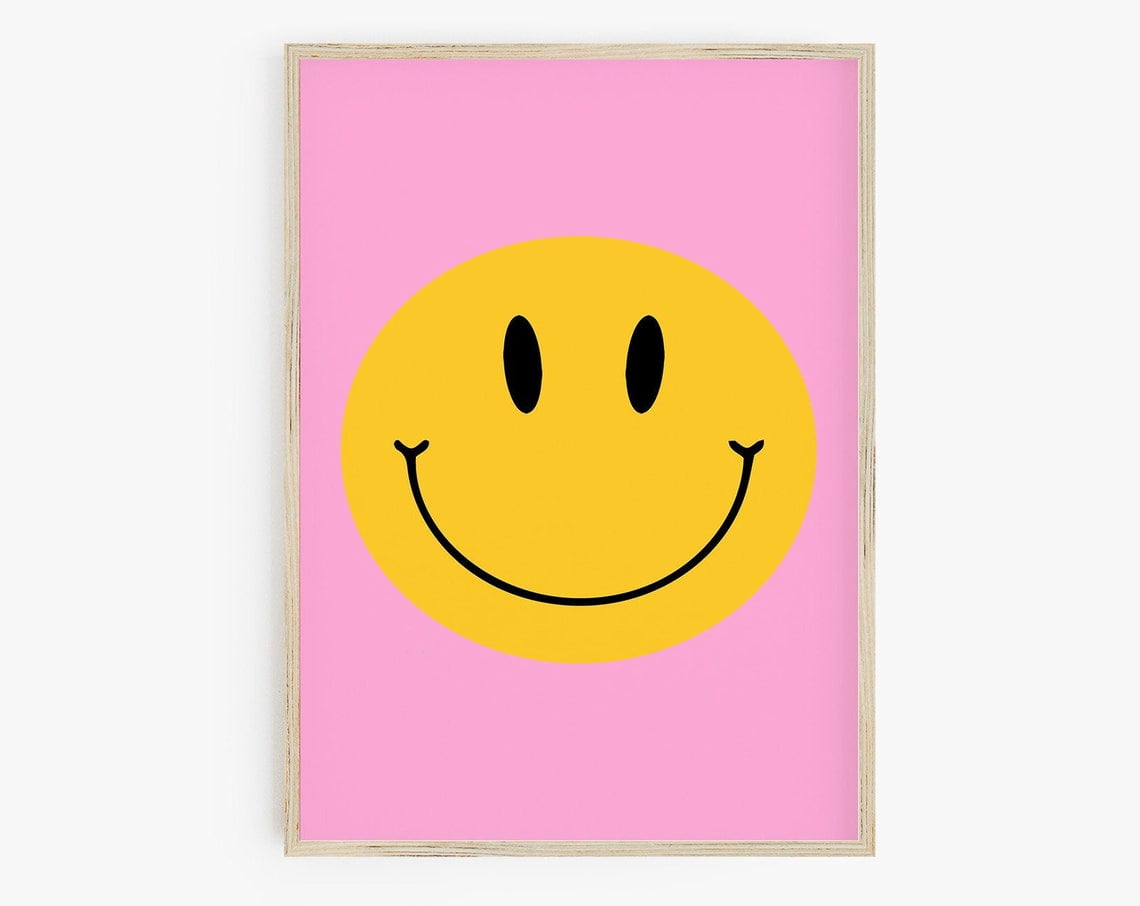 Smiley Face Print, Preppy Poster, Happy Face Print, Y2K Print, Yellow ...
