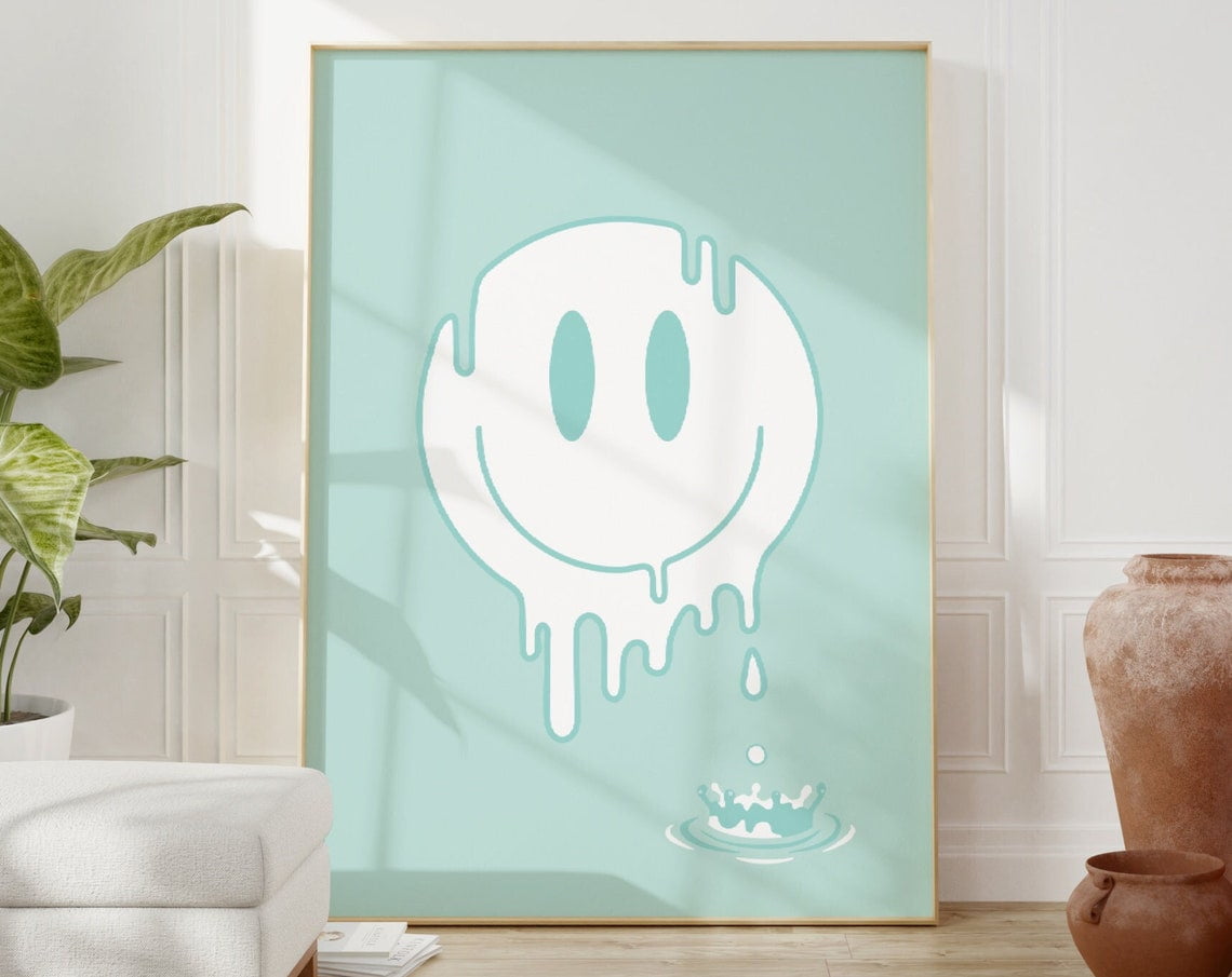 Smiley Face Print, Preppy Room Decor, College Apartment Decor, Y2K Room ...