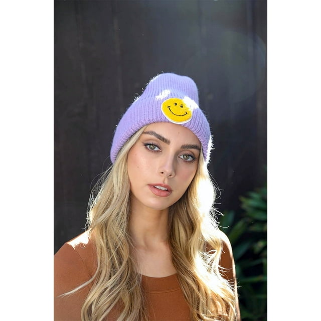 Smiley Face Ribbed Beanie ? - Walmart.com