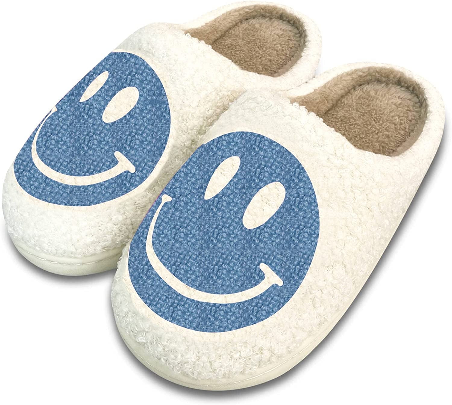 Smiley Face Slippers,Retro Soft Plush Lightweight House Slippers Slip ...
