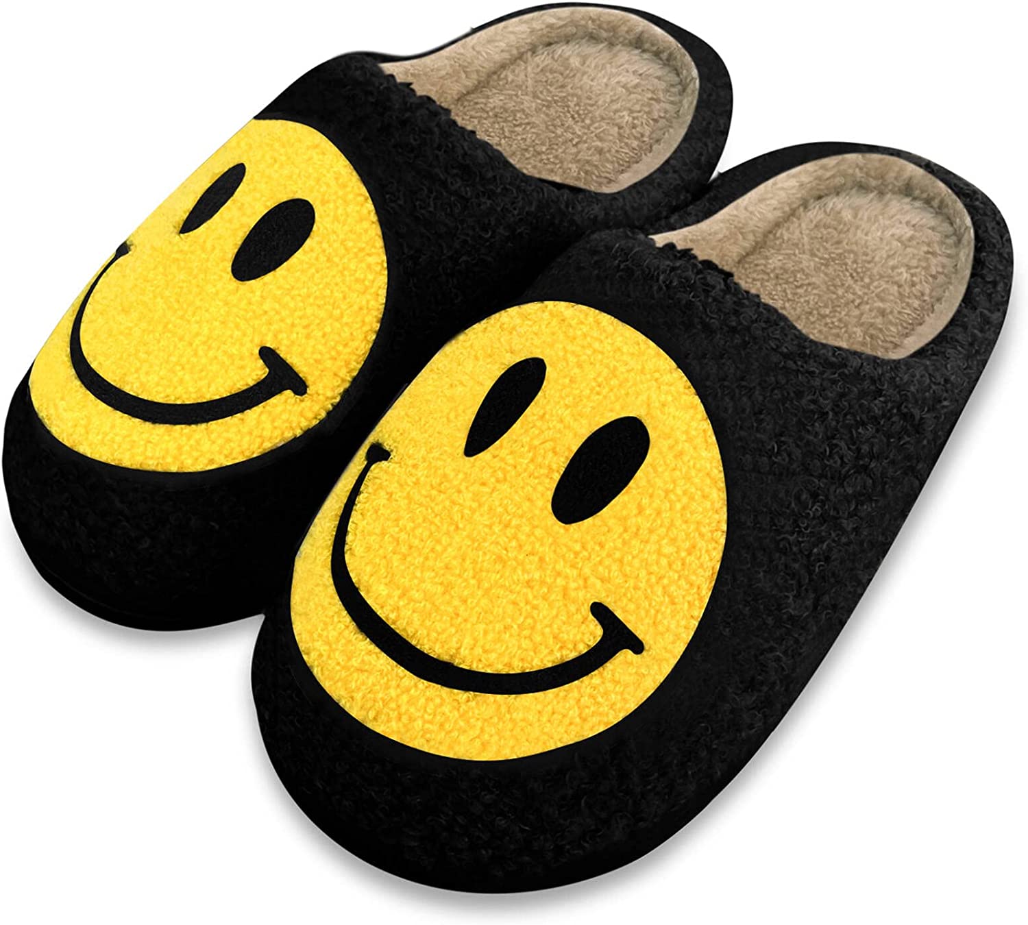 Smiley Face Slippers,Retro Soft Plush Lightweight House Slippers Slip ...