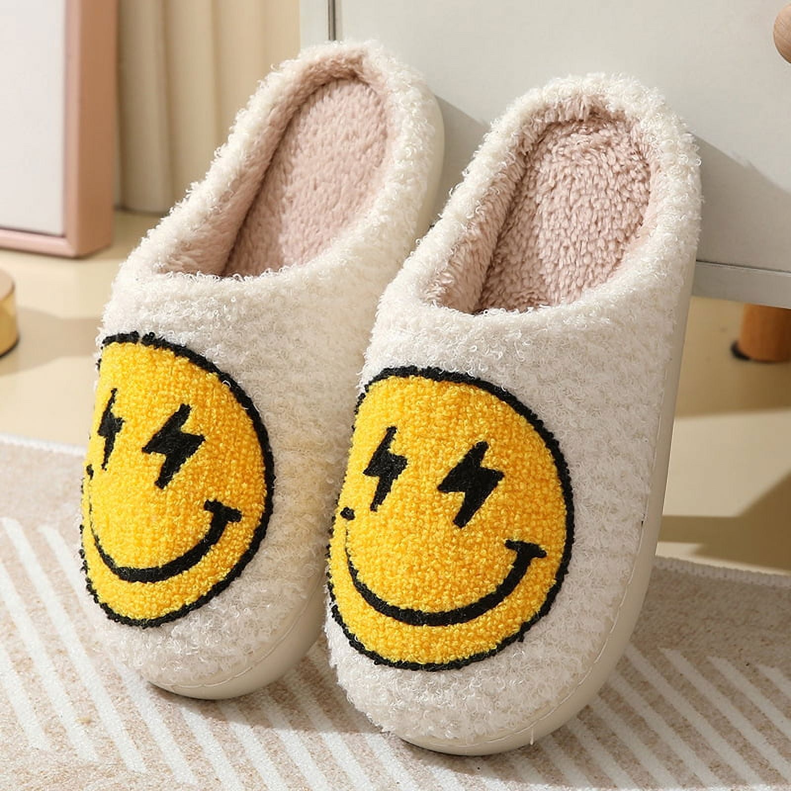 Smiley Face Slippers Women Men Preppy Slippers House Fuzzy Bedroom ...