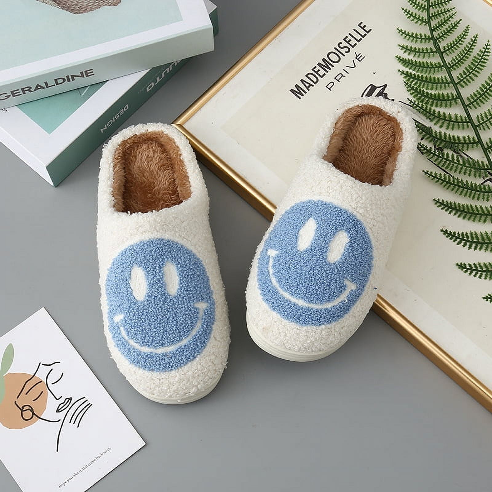 Smiley Face Slippers Women Men Preppy Slippers House Fuzzy Bedroom ...