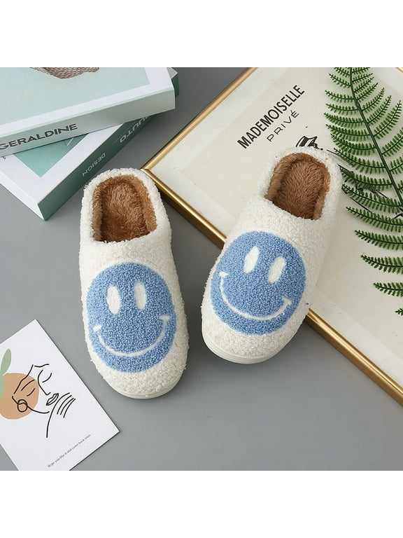 Lankey Novelty Adult Funny Smiley Face Slippers, Anti-Slip Soft Plush ...