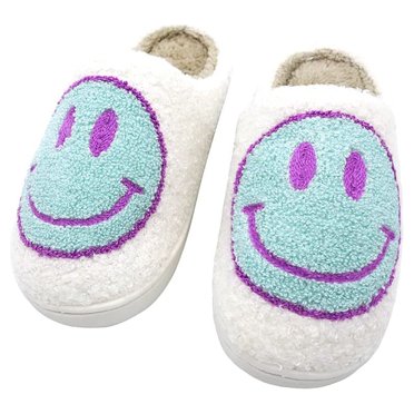 PacificPlex Women's Funny Adult Smiley Face Plush Slippers, Size 5-6 ...