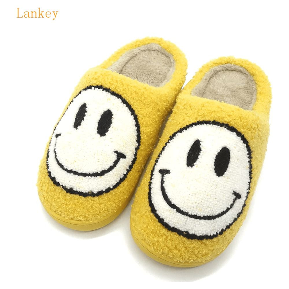 Lankey Smiley Face Slippers, Anti-Slip Soft Plush Indoor Slippers, US 7 ...