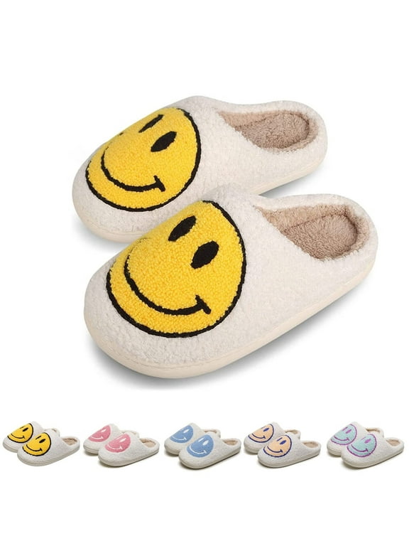 Lankey Unisex Smiley Face Slippers, Anti-Slip Soft Plush Comfy Indoor ...