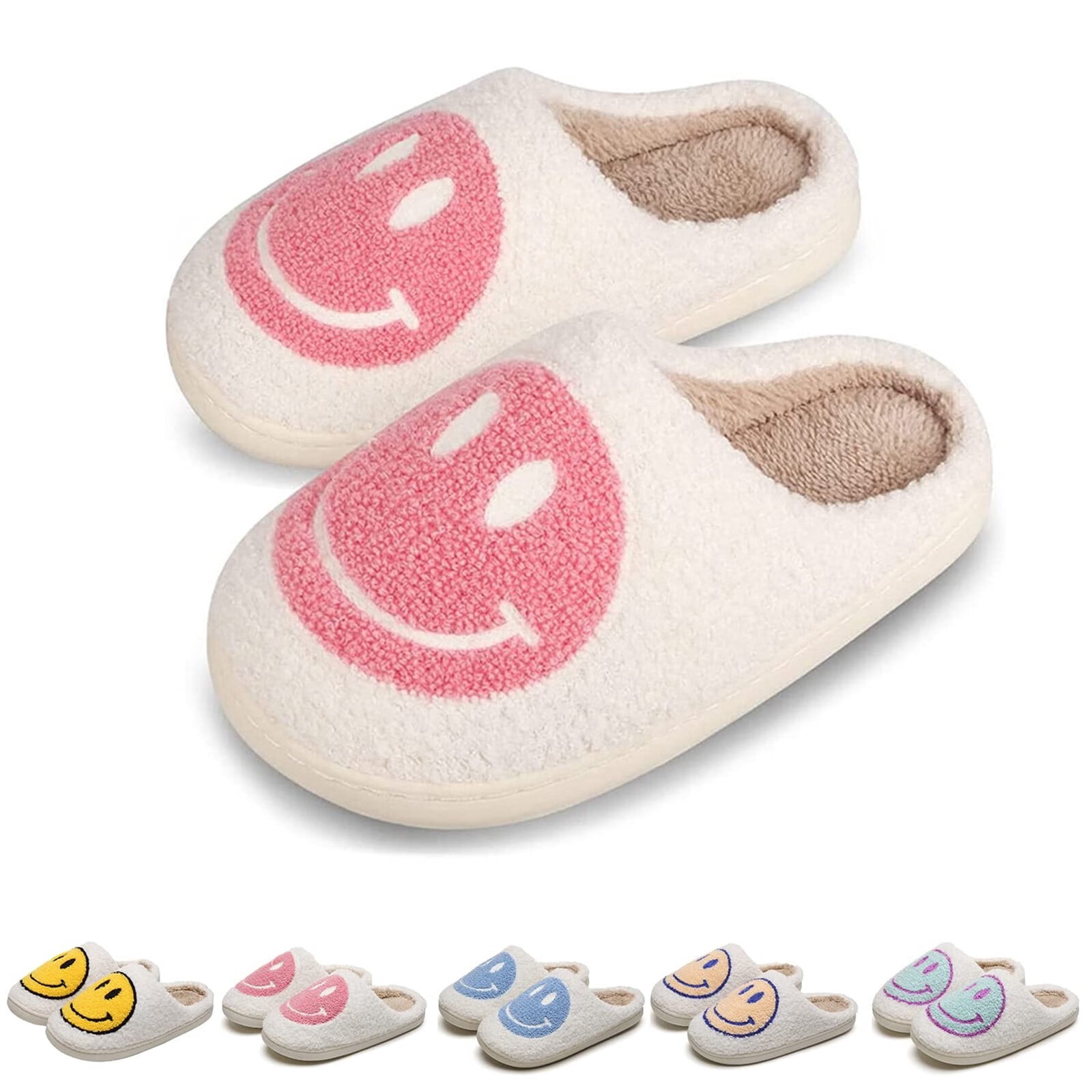 Joybuy Smiley Face House Shoes for Adults, Anti-Slip Soft Plush Comfy ...