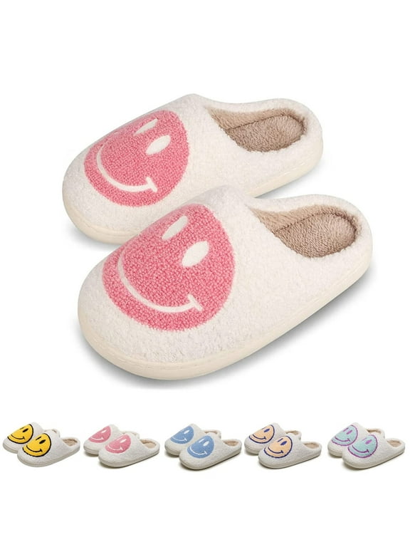 PacificPlex Womens Smiley Preppy Smile Slippers Retro Plush (7-7.5 ...