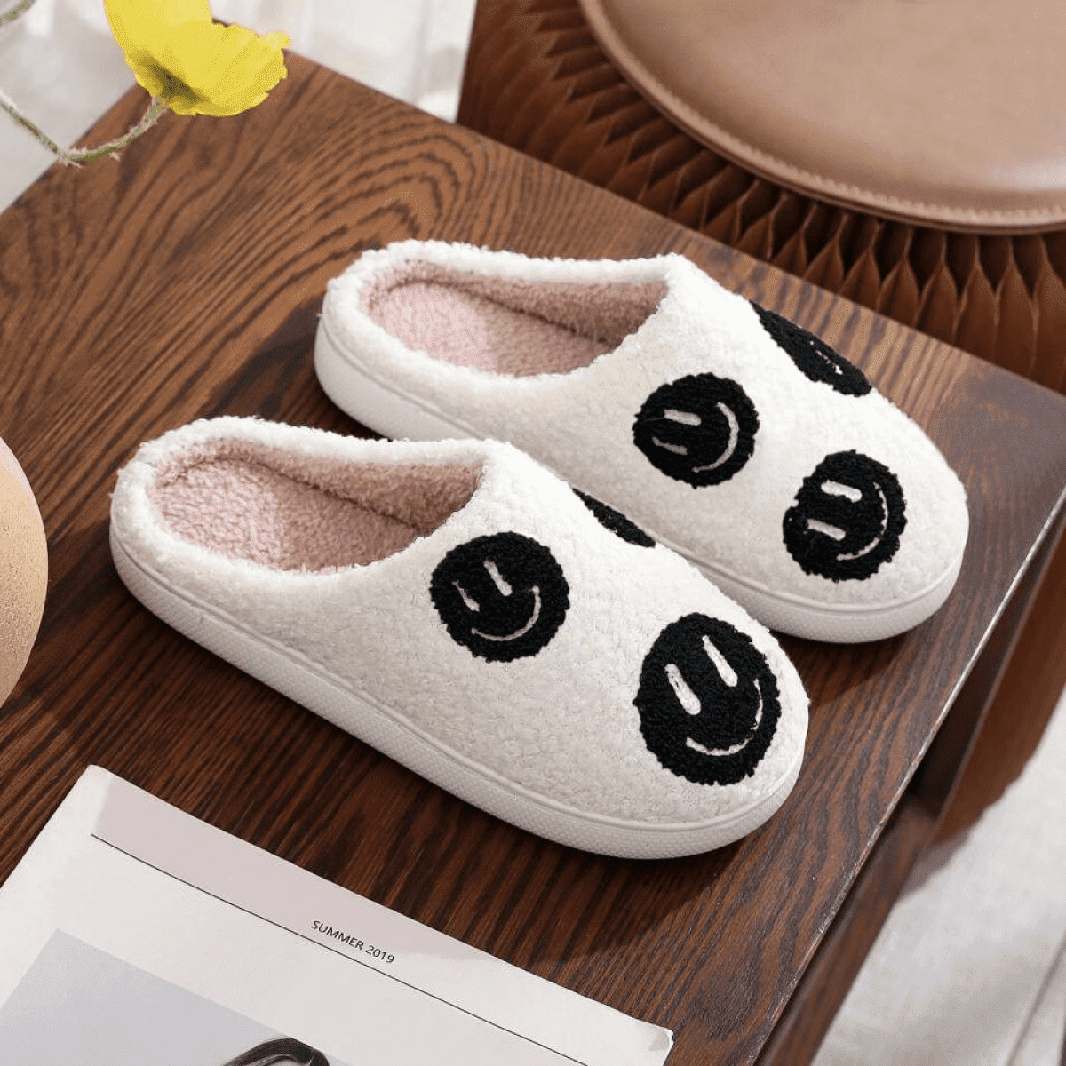 Smiley Face Slippers for Women Men Preppy Slippers House Fuzzy Indoor ...