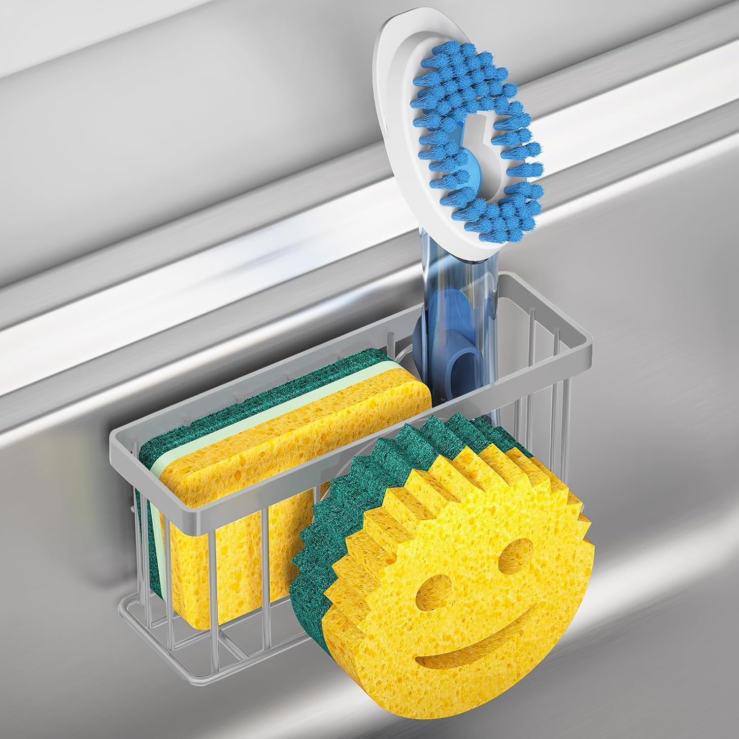 Smiley Face Sponge Holder, Sink Organizer with 2 Suction Cups/1 Tape ...