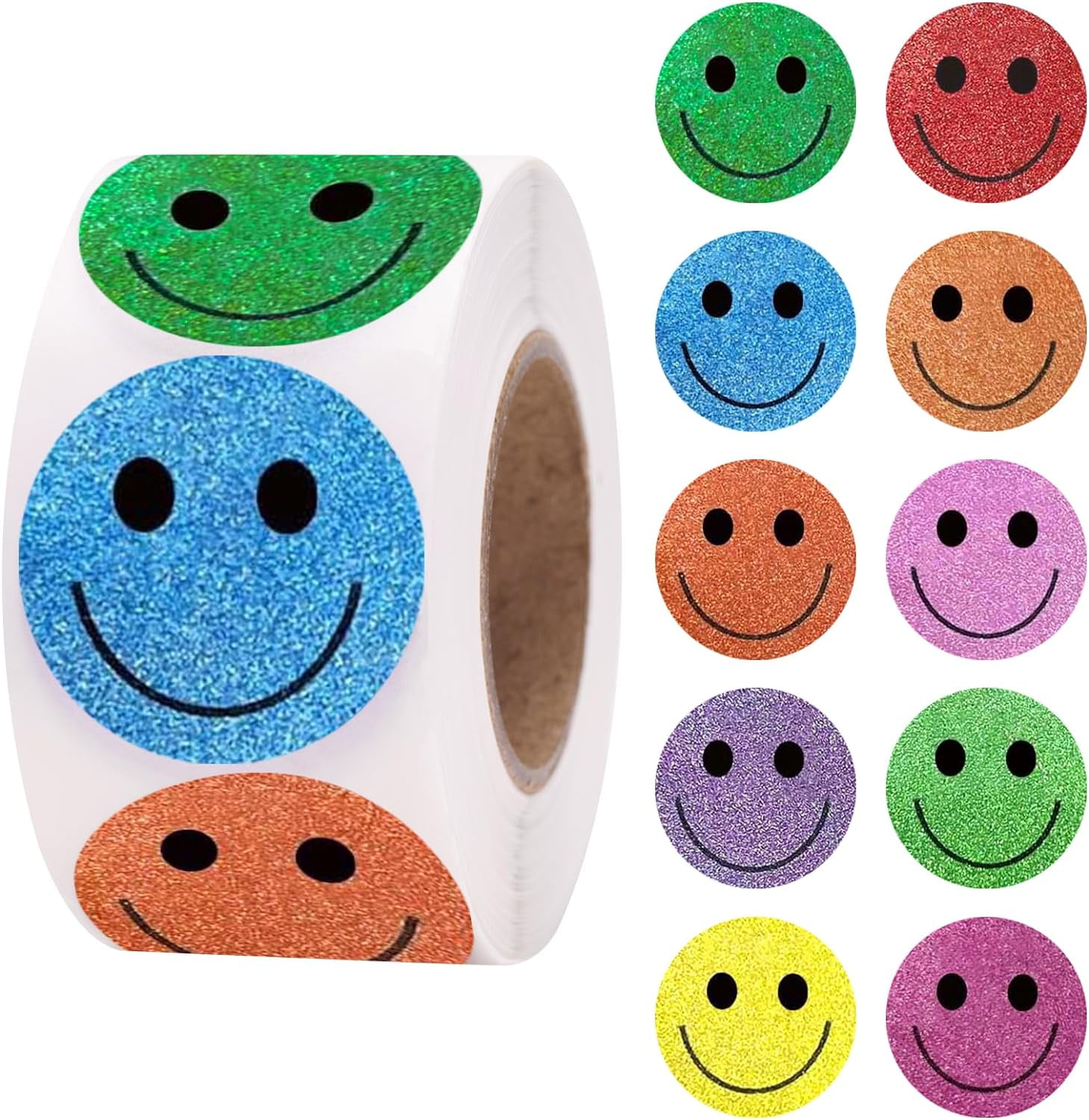 Smiley Face Stickers,Happy Face Stickers,500Pcs 1Inch Shiny Glitter ...