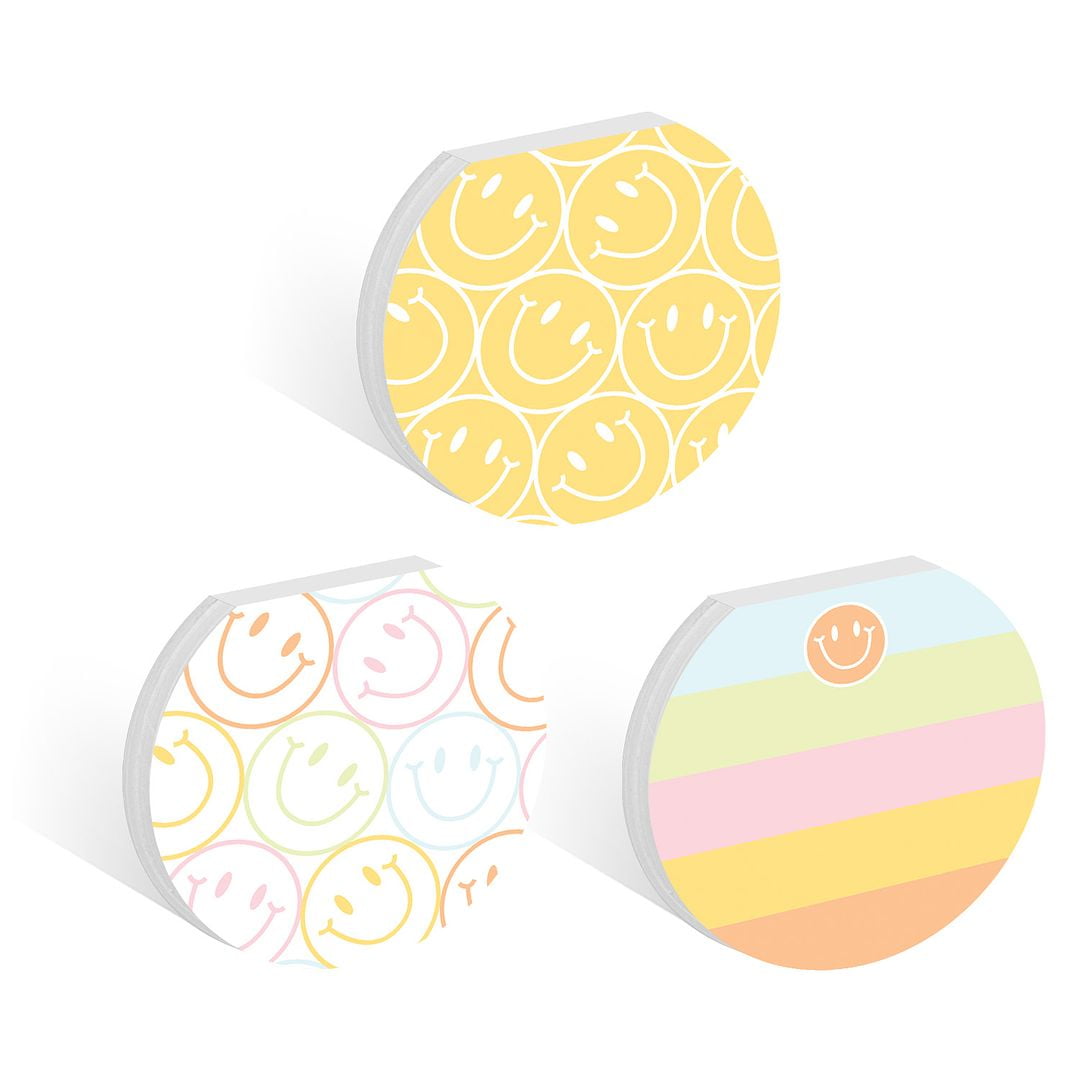 Smiley Face Sticky Note Pad Assortment / Set Of 3 Round Flat Top Happy ...