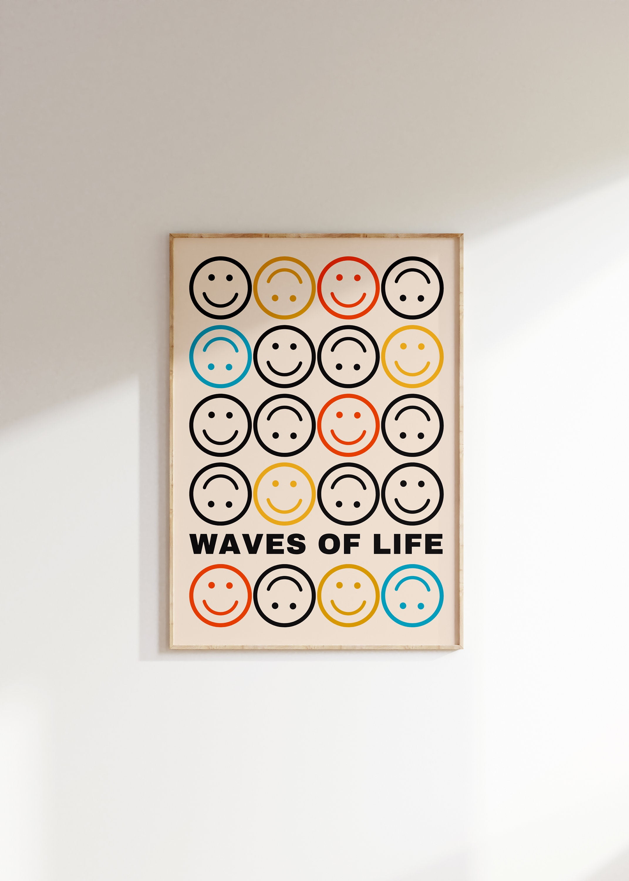 Smiley Face Wall Art • Waves of Life Quote Poster • Funky Retro ...