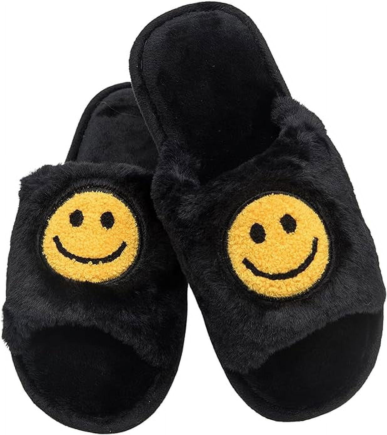Smiley Face open toe Slippers comfy cozy slippers Black/Yellow slippers ...