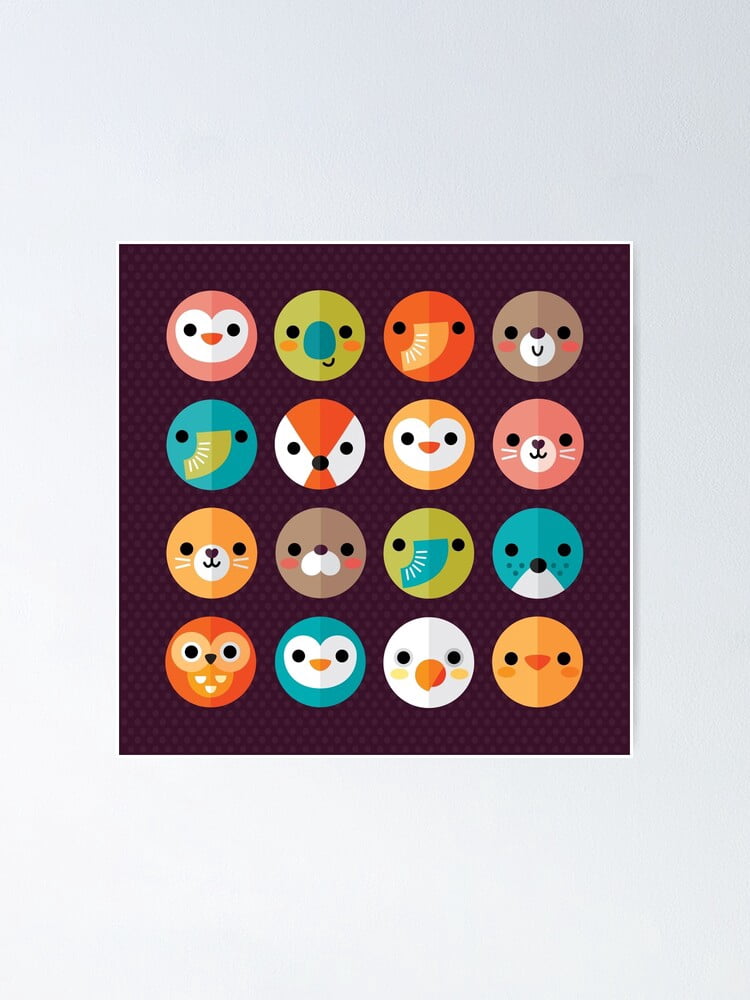Smiley Faces - Cute Animal Faces Canvas Poster Decor Landscape Office ...