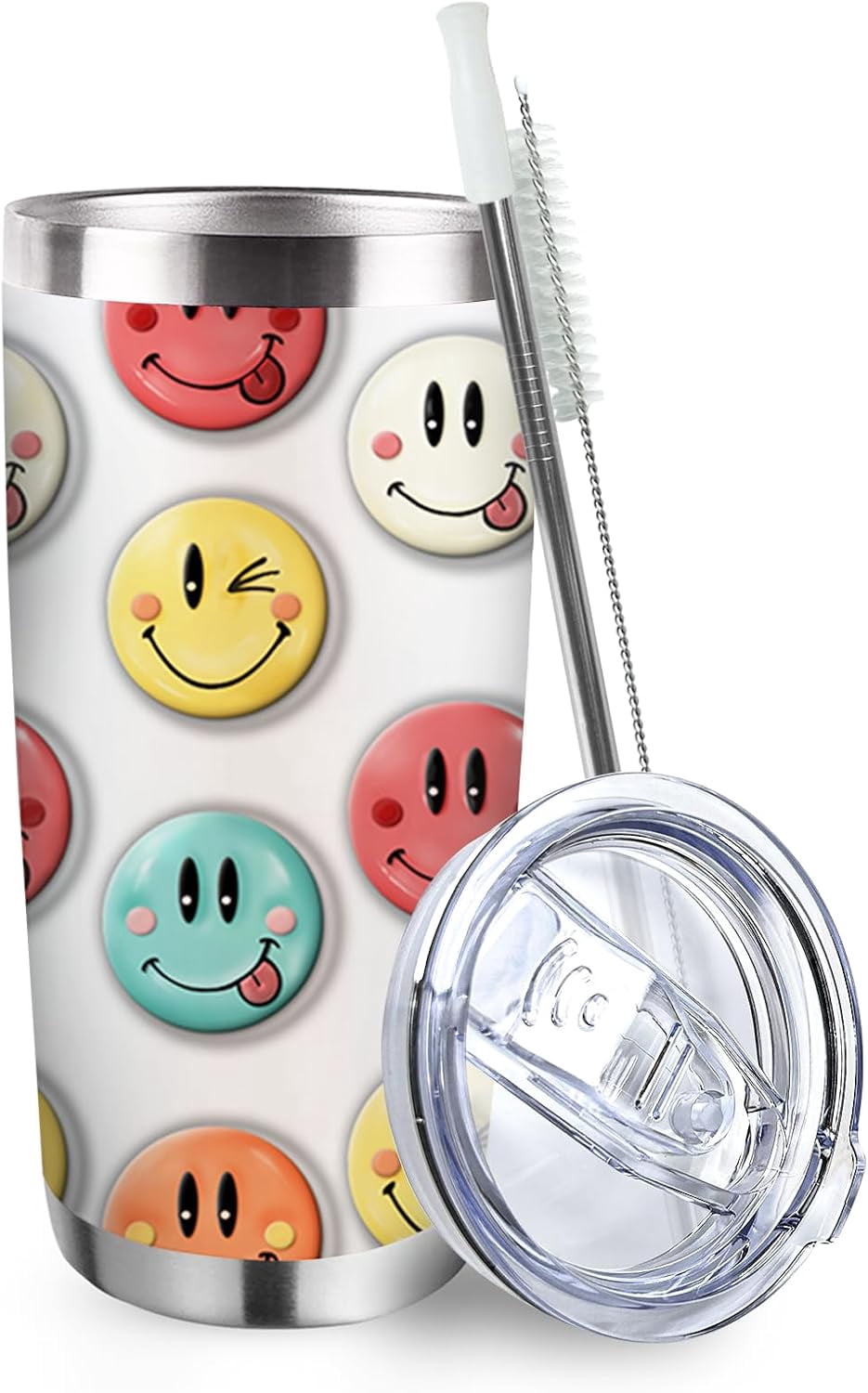 Smiley Faces Emoji Tumbler with Lid and Straw, Colorful Smiling Face ...