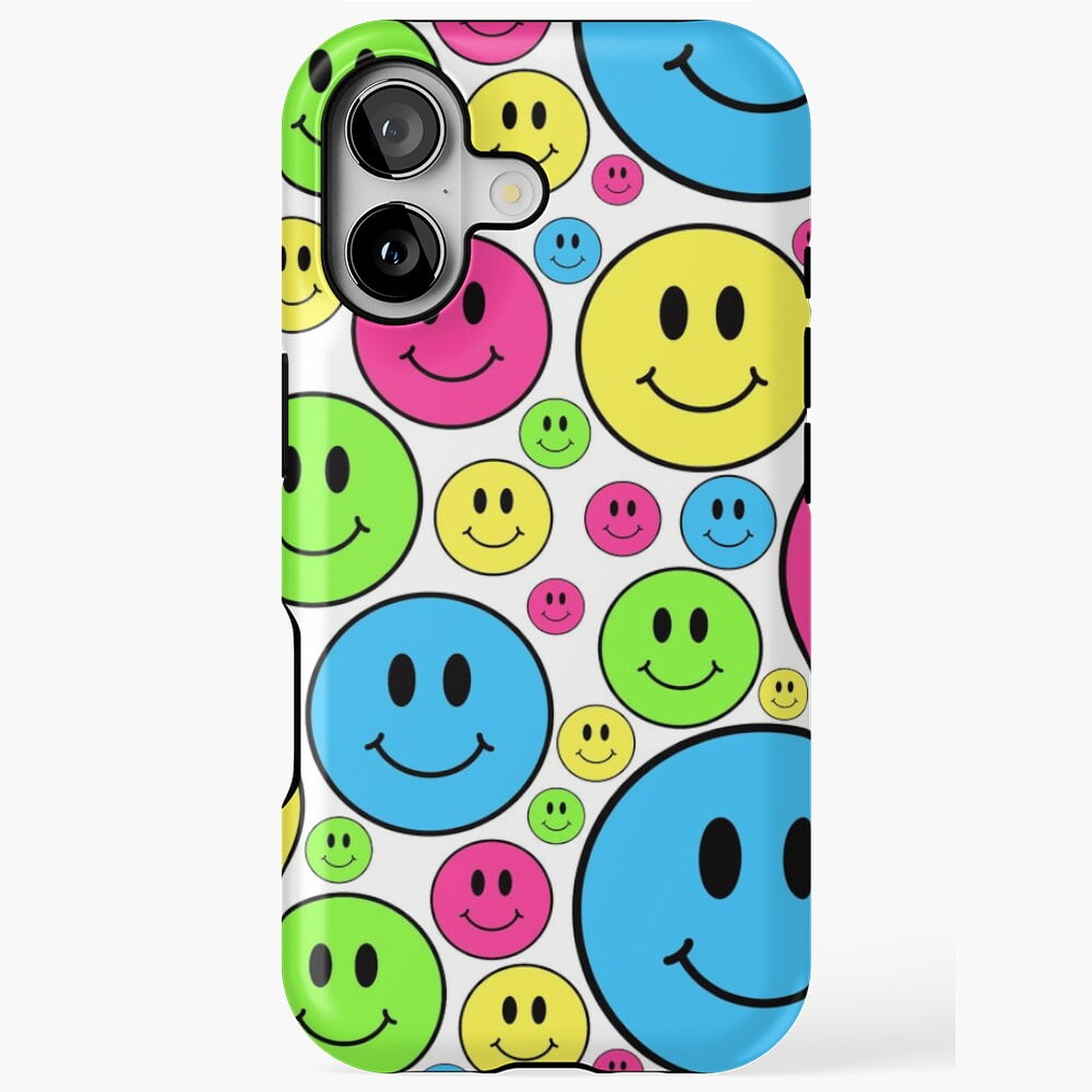 Smiley Faces Retro Pattern Fun Artwork iPhone Tough Case 11 to 17 Pro ...