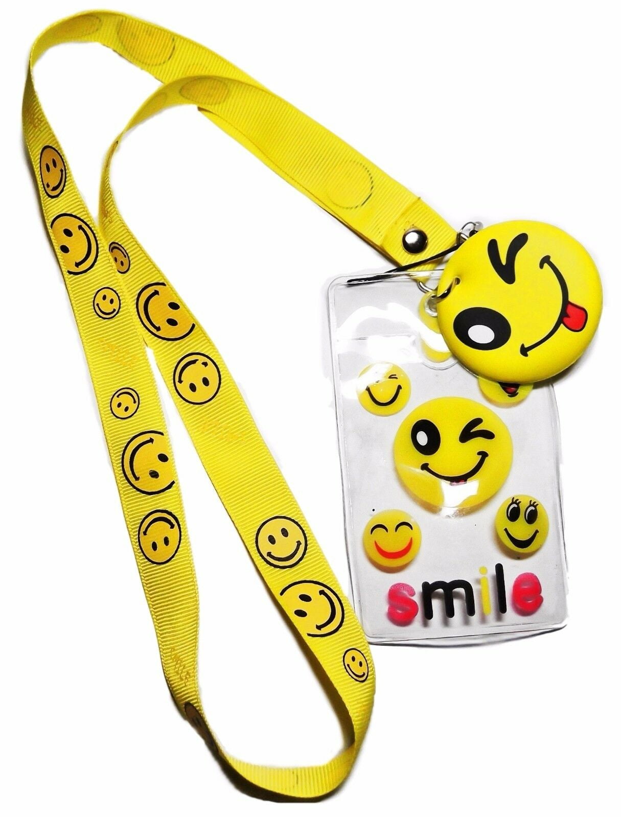 Smiley Faces Yellow LANYARD w/ID Holder and Charm Keychain - Walmart.com