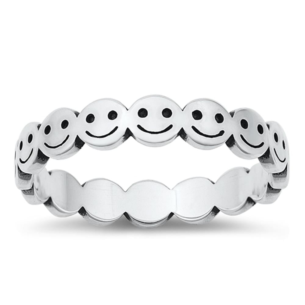 Smiley Happy Face Eternity Promise Ring .925 Sterling Silver Band ...