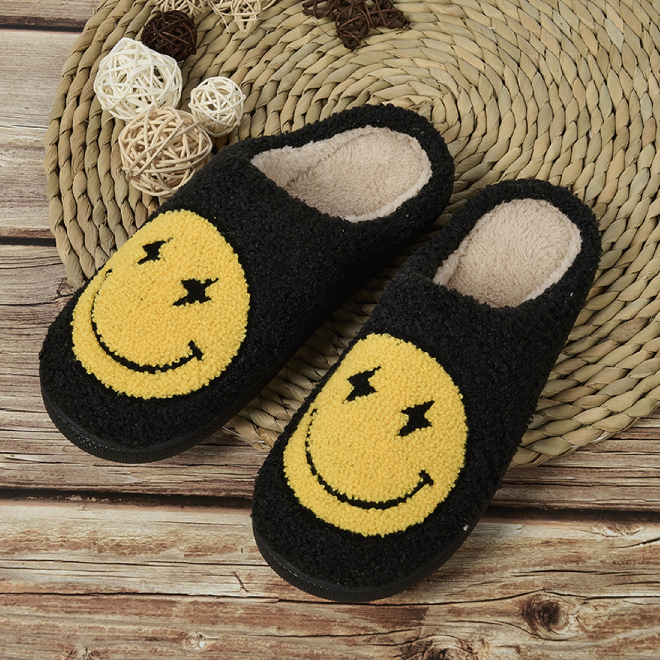 Smiley Lightning Eye House Slippers Black - Walmart.com