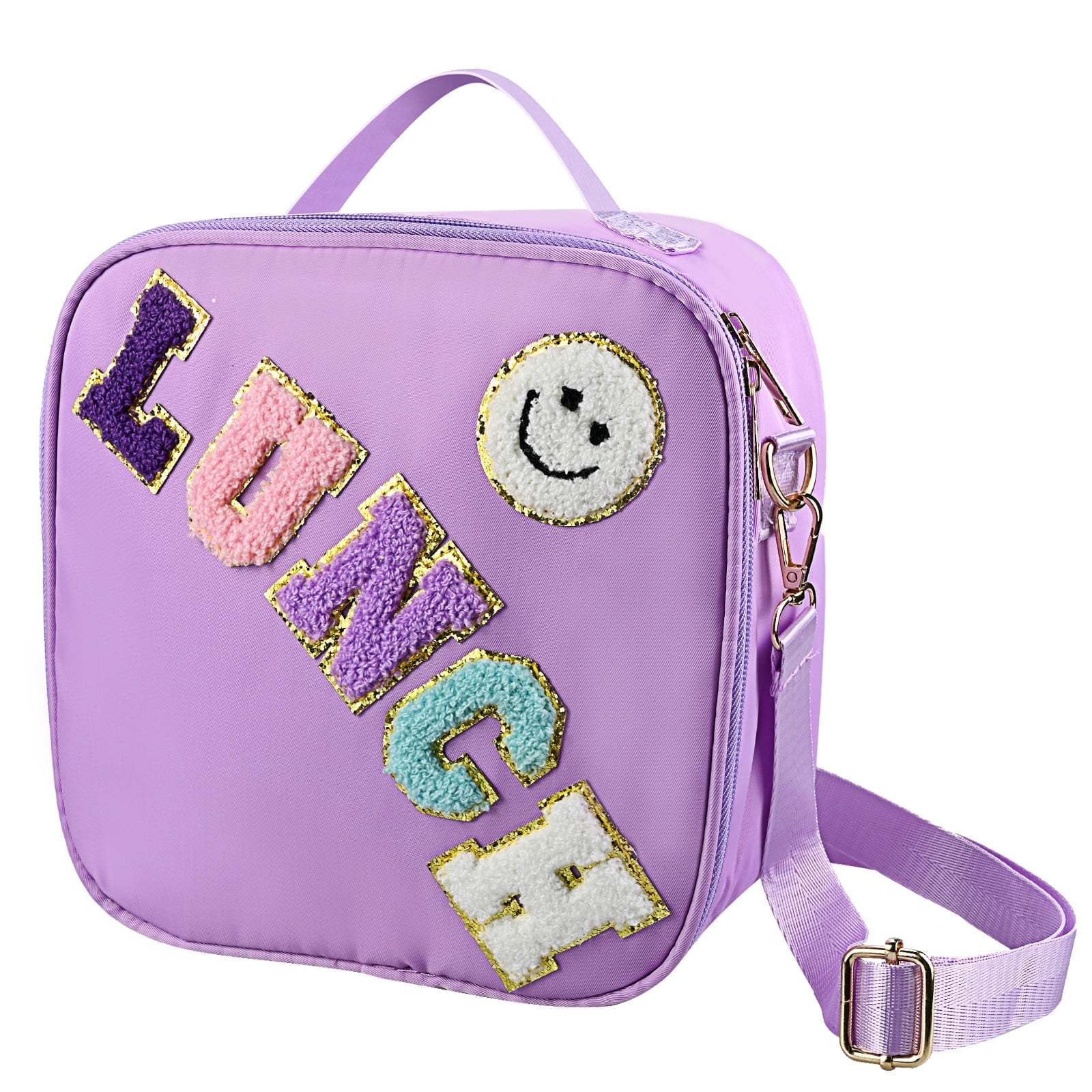 Smiley Nylon Insulated Lunch Bag with Adjustable Shoulder Strap, Preppy ...