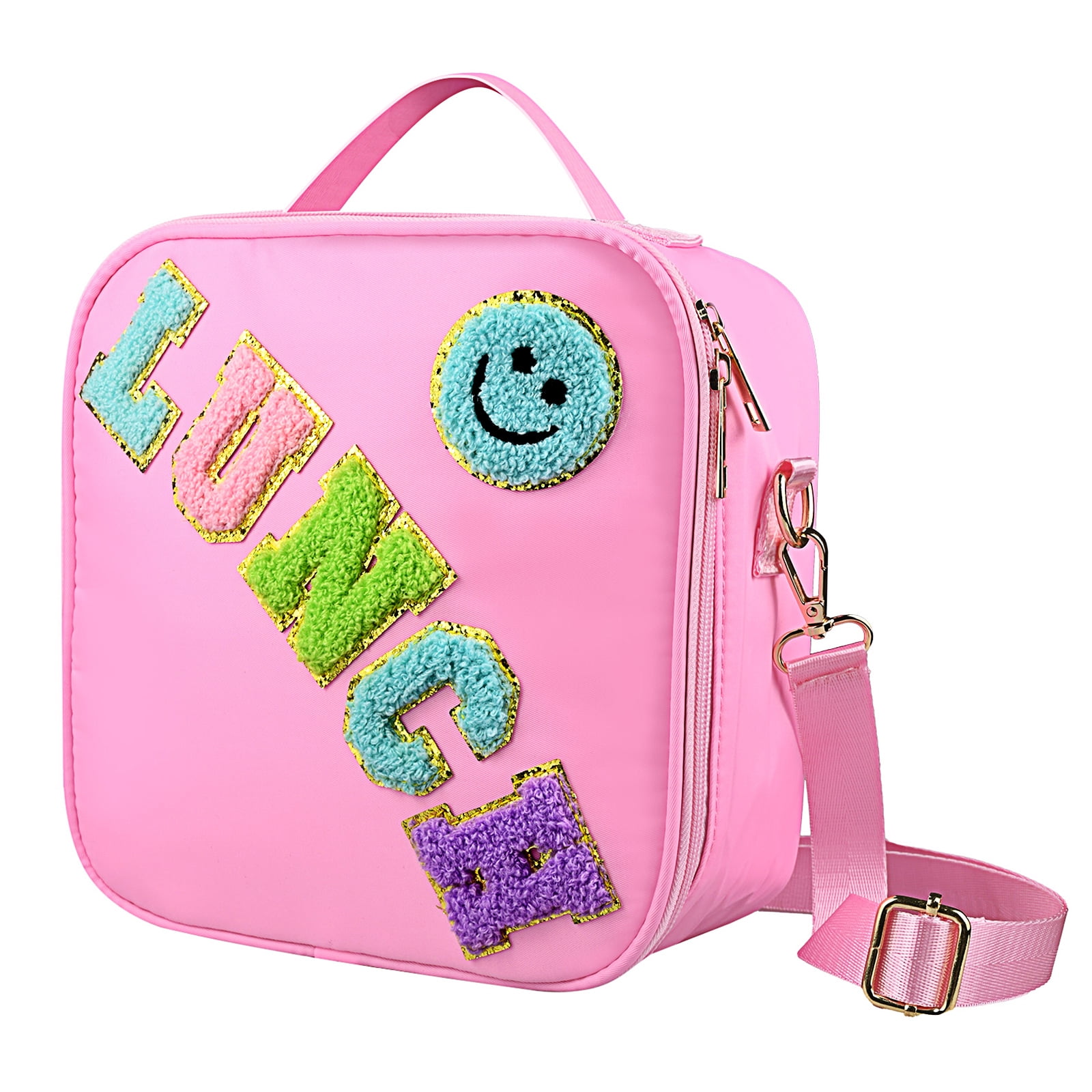 Smiley Nylon Insulated Lunch Bag with Adjustable Shoulder Strap, Preppy ...