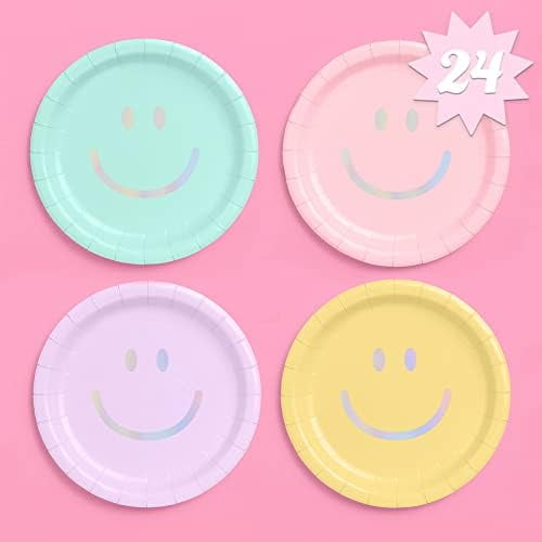Smiley Paper Plates - 24 pk, 9" | Happy Pastel Birthday Party ...