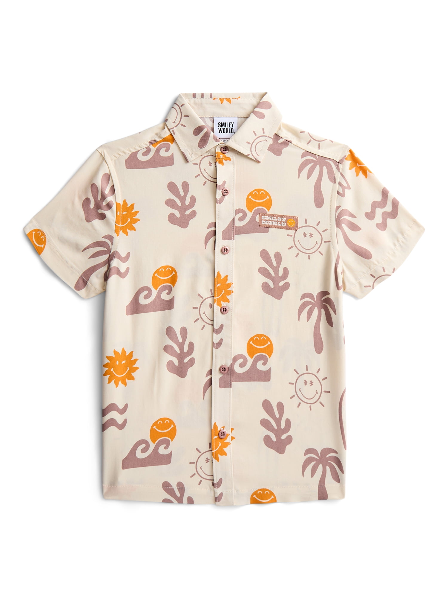 SmileyWorld Boys Graphic Button Up Resort Shirt with Short Sleeves ...
