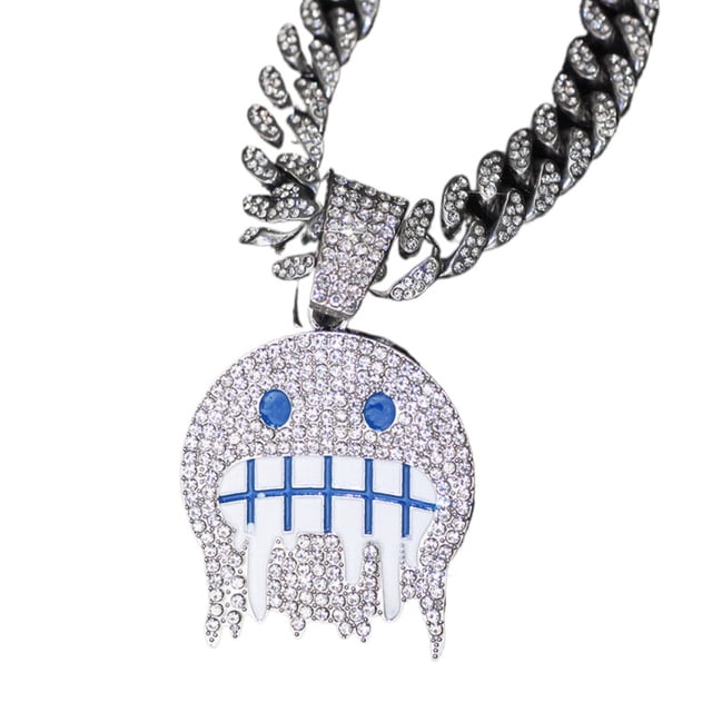 Smiley face hip hop Cuban chain, men's rhinestone pendant necklace ...